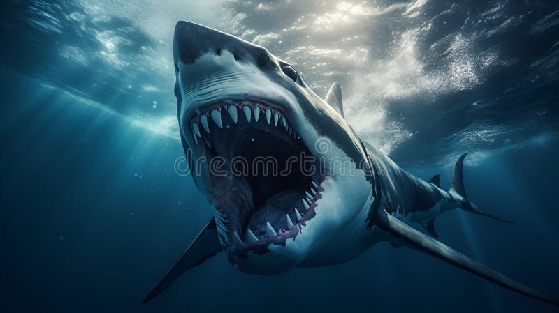 Shark Attack with Large Jaws Full of Sharp Teeth Stock Illustration ...