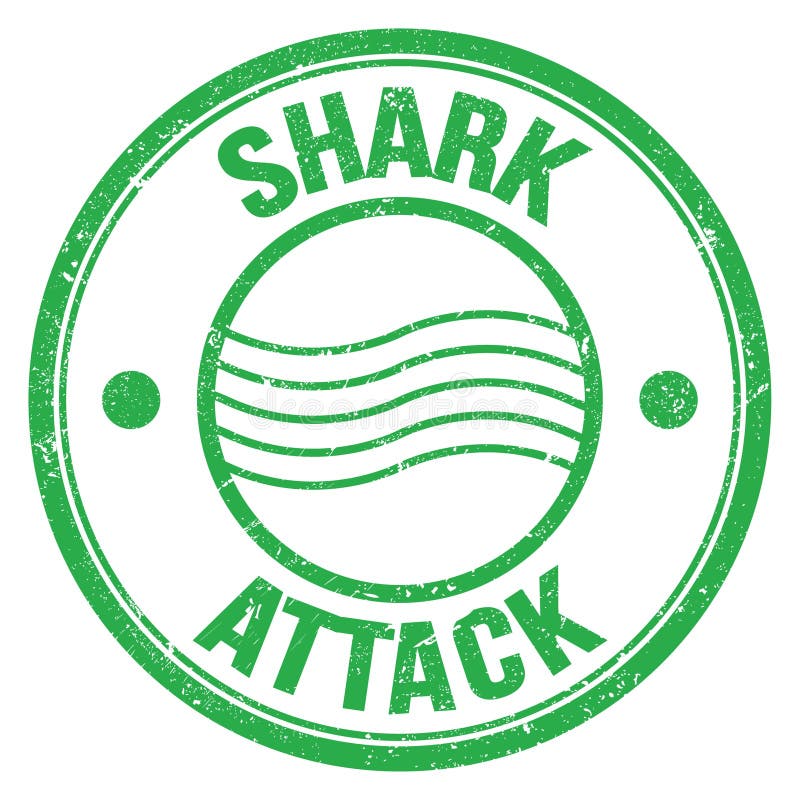 SHARK ATTACK Text on Green Round Postal Stamp Sign Stock Illustration ...