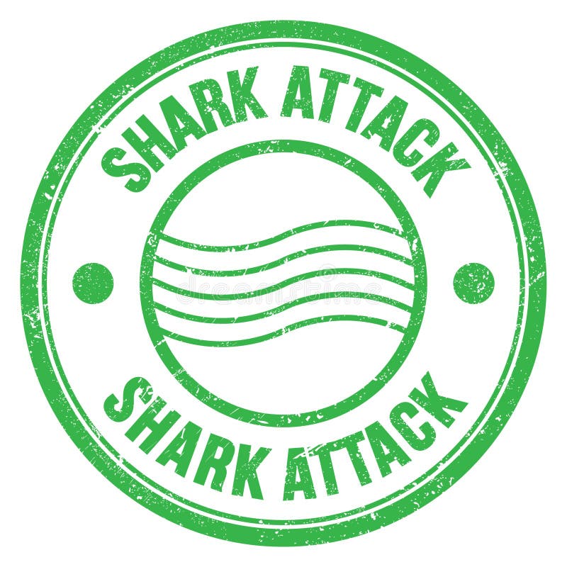SHARK ATTACK Text Written on Green Round Postal Stamp Sign Stock ...