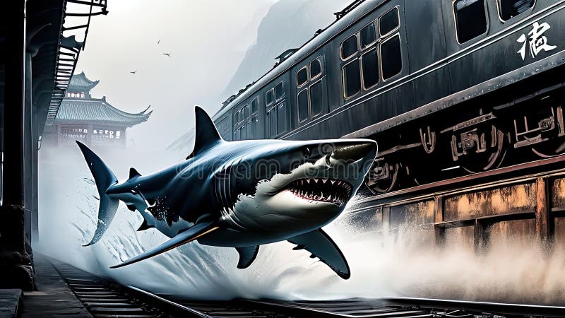 Shark Attack on Train Tracks. Stock Illustration - Illustration of quot ...