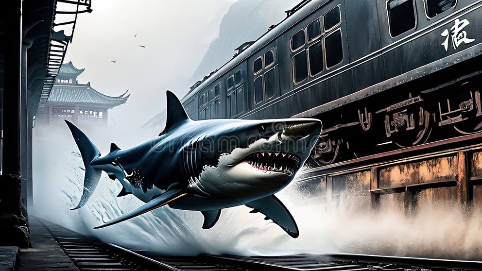 Shark Attack on Train Tracks. Stock Illustration - Illustration of quot ...