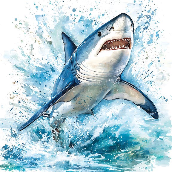 Shark Breaching Water with Sharp Teeth Stock Illustration ...