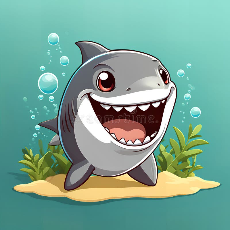 Shark Cartoon Mascot. Vector Illustration of a Funny Shark with Big ...