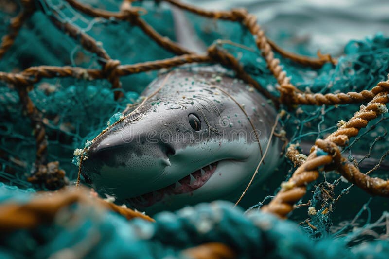 A Shark Caught in a Fishing Net. Generative AI Stock Illustration ...