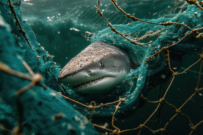 A Shark Caught in a Fishing Net. Generative AI Stock Illustration ...
