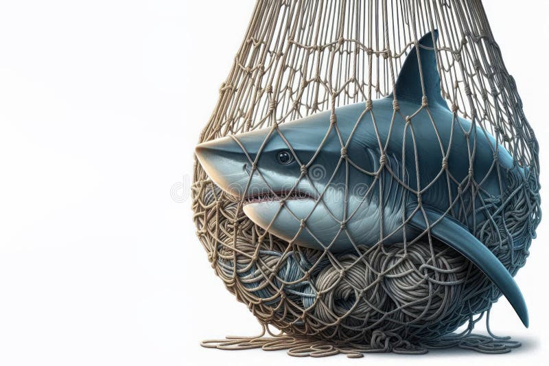 A Shark Caught in a Fishing Net. Space for Text. Stock Photo - Image of ...