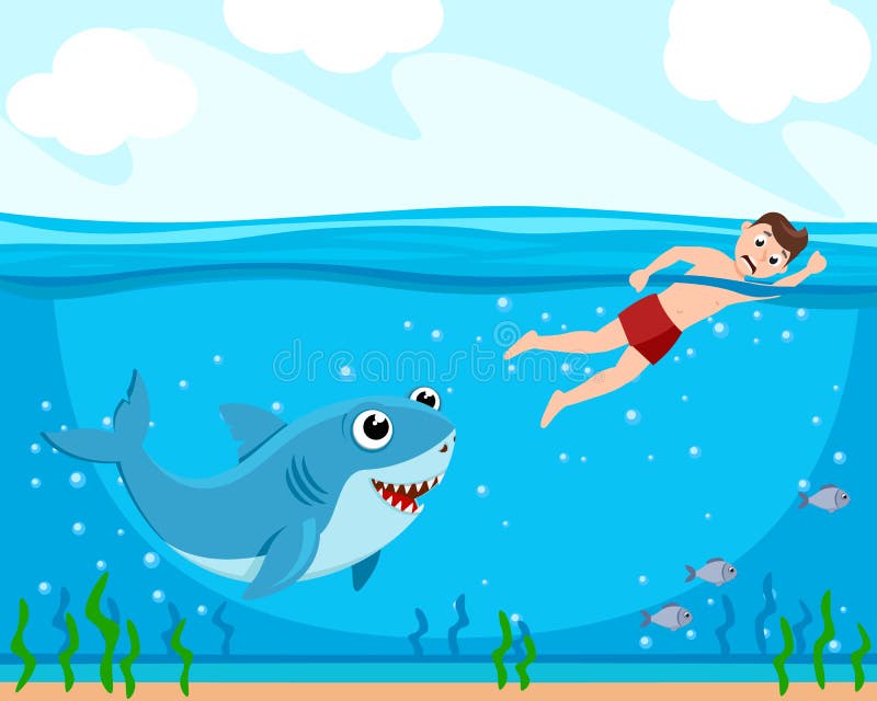 Shark Chasing a Man, Underwater World. the Character Stock Vector ...