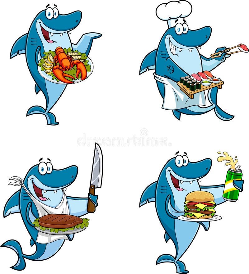 Shark Chef Cartoon Mascot Character Different Poses Stock Vector ...
