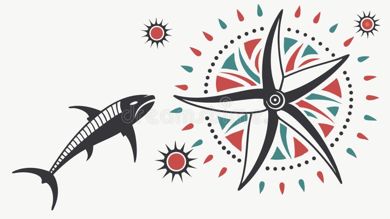 Shark and Compass Rose, Ocean Exploration, Discovery at Sea, Vector ...