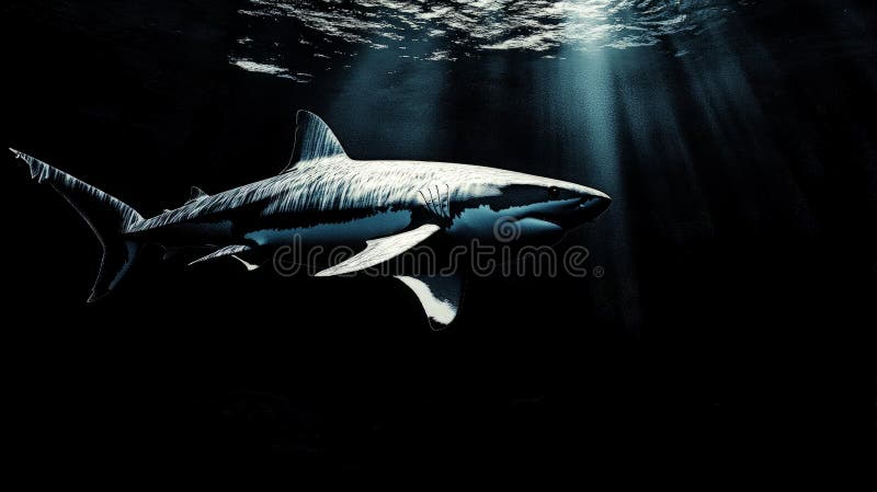 Shark in the Deep Blue stock photo. Image of light, solitude - 334657666