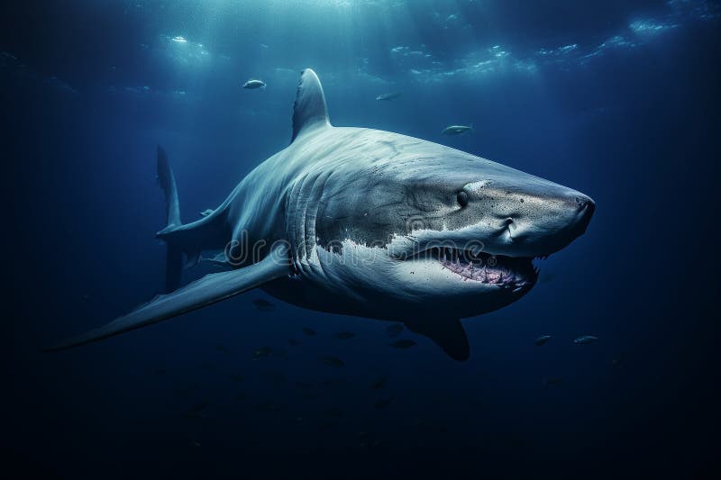 Shark in Deep Blue Ocean Generative Ai. Stock Image - Image of swimming ...