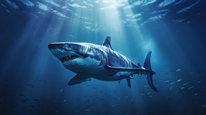 Shark in Deep Blue Ocean Generative Ai. Stock Image - Image of shark ...