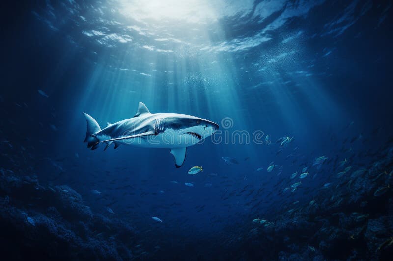 Shark in Deep Blue Ocean Generative Ai. Stock Image - Image of shark ...