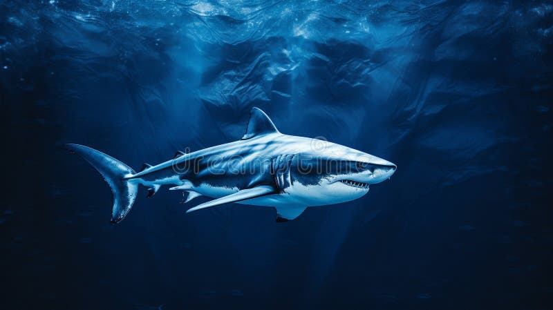 Shark in Deep Blue Ocean Generative Ai. Stock Photo - Image of ...