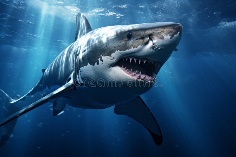 Shark in Deep Blue Ocean Generative Ai. Stock Photo - Image of nature ...