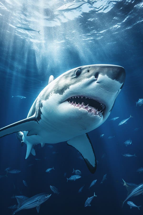 Shark in Deep Blue Ocean Generative Ai. Stock Photo - Image of coral ...