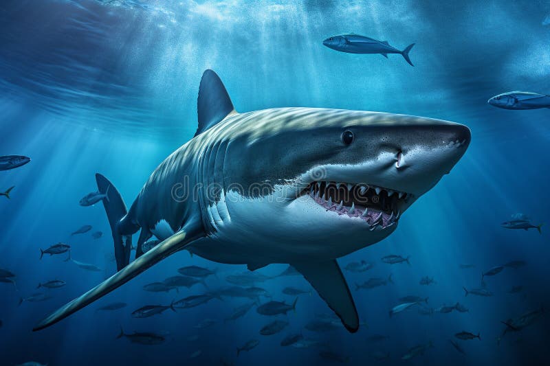 Shark in Deep Blue Ocean Generative Ai. Stock Image - Image of ocean ...