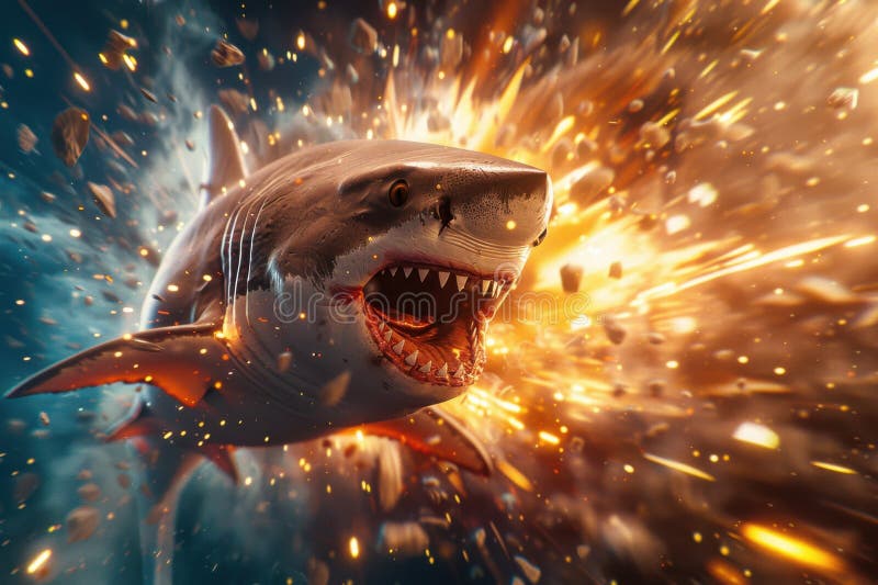 Shark in Dynamic Superhero Pose in Space Stock Illustration ...