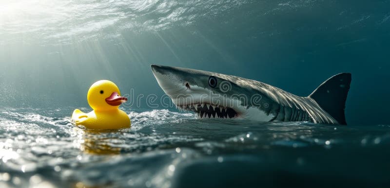 Shark Encounters Rubber Duck in Ocean Stock Photo - Image of fear ...
