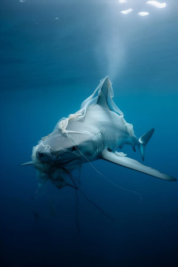 Shark Entangled in Plastic in the Ocean. Environmental Problem of ...