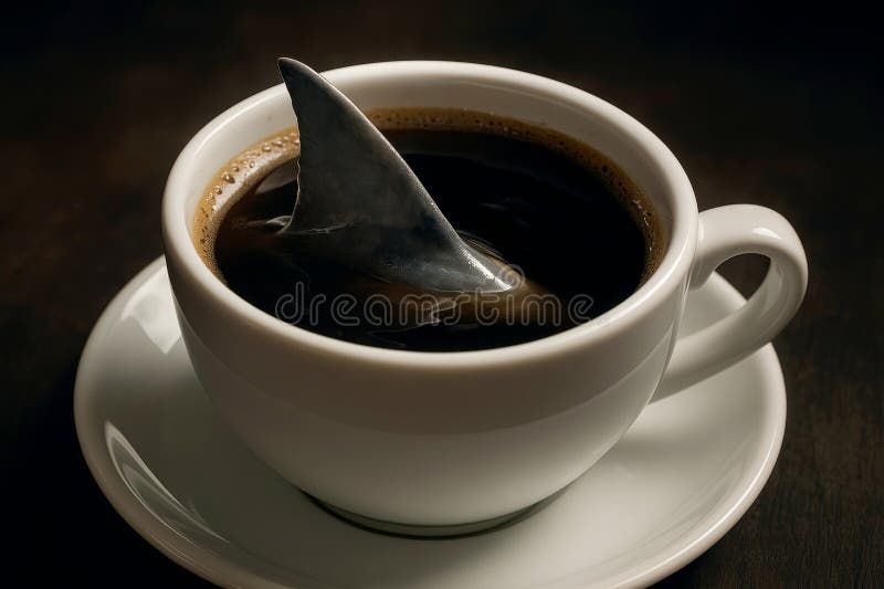 Shark Fin in Coffee Cup. Danger in Disguise, Anxiety Concept Stock ...