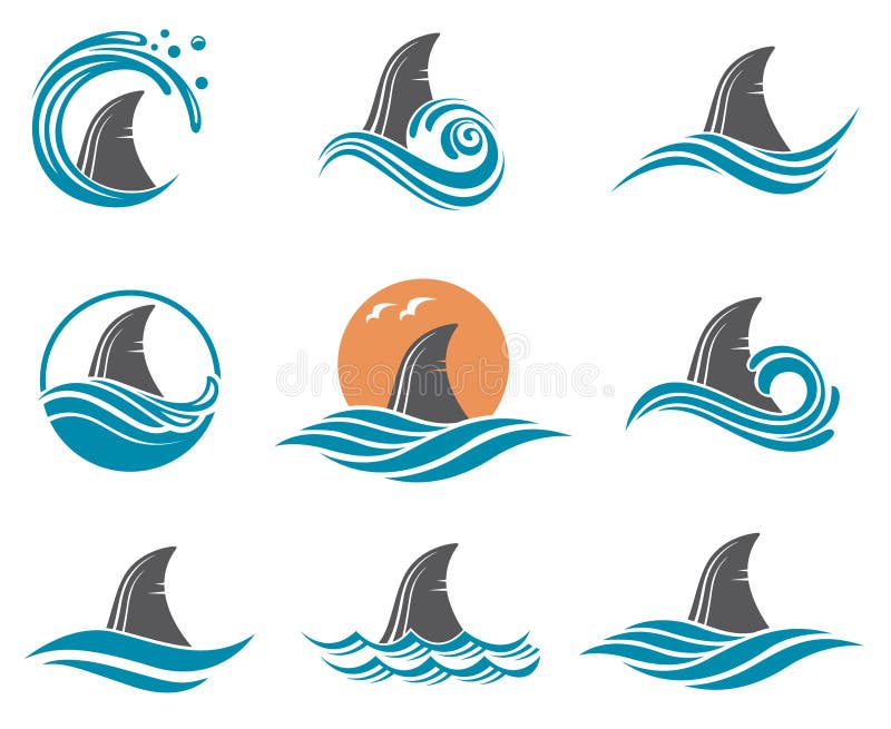 Shark fin icon set stock vector. Illustration of fish - 97876901