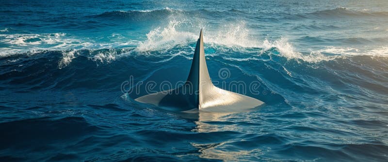 Shark Fin Swimming in Deep Blue Ocean Water Stock Photo - Image of ...