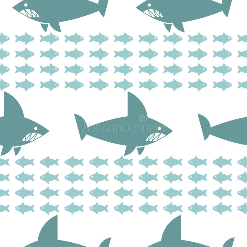 Shark and Fish Pattern Seamless. Undersea World Background Stock Vector ...