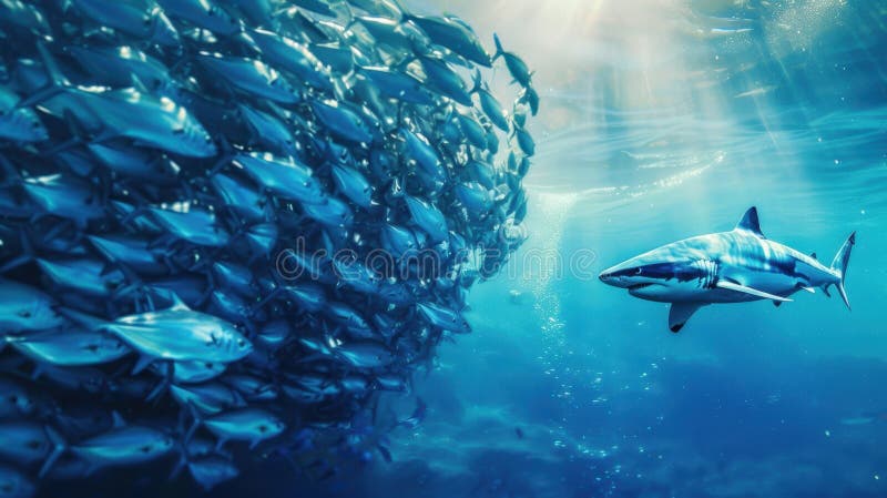 The Shark and Fish School.AI Generated Image Stock Photo - Image of ...