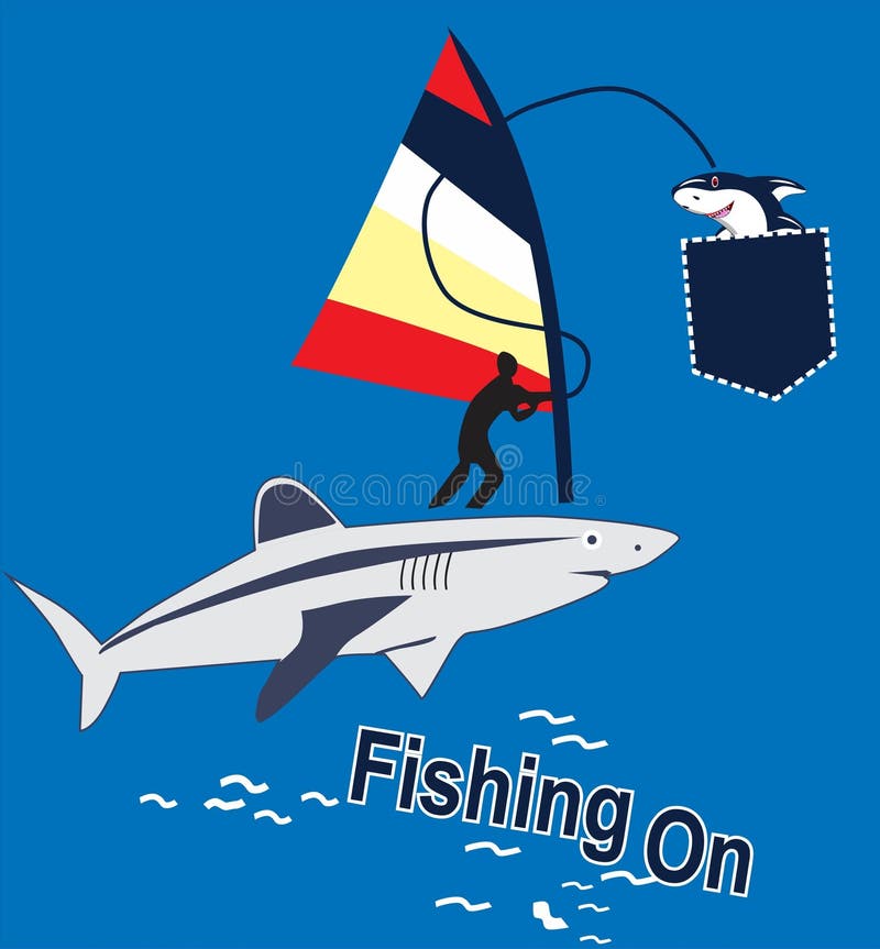 Shark Fishing on Print Vector Art Stock Vector - Illustration of print ...