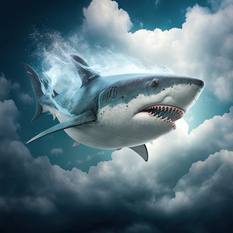 Shark Flying in the Sky. Generative AI Stock Illustration ...