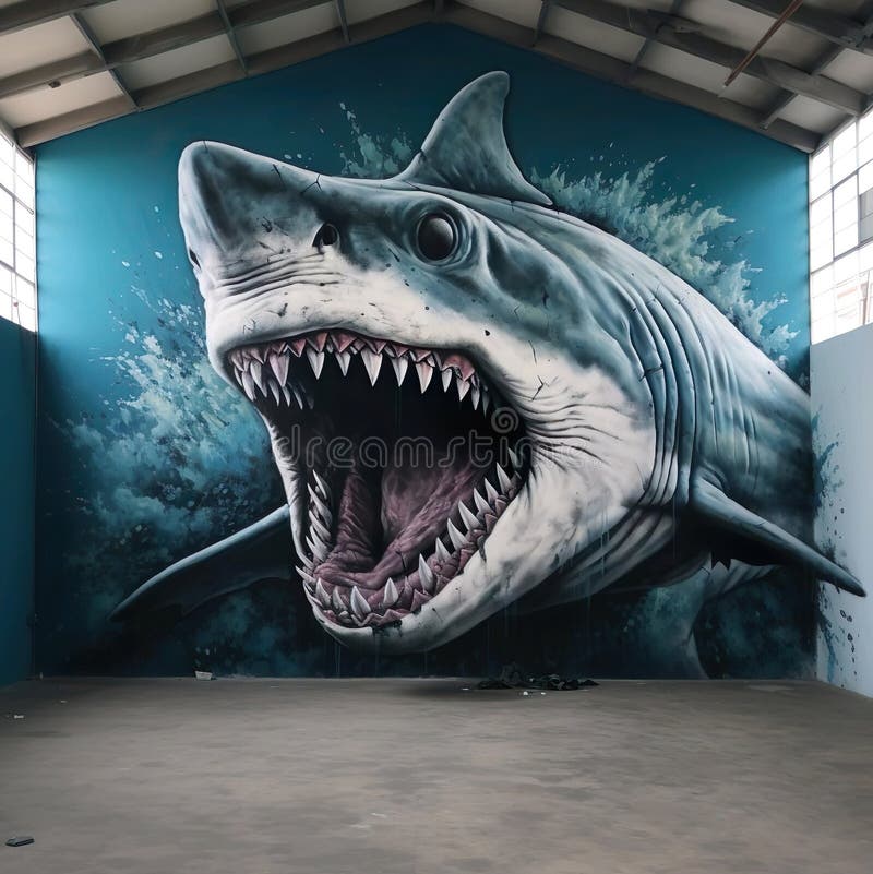 Shark Graffiti Paint on the Wall Stock Illustration - Illustration of ...
