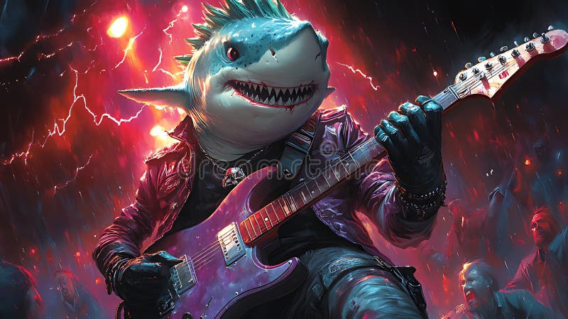 Shark Guitarist Rock Concert Stage Lightning Stock Illustration ...