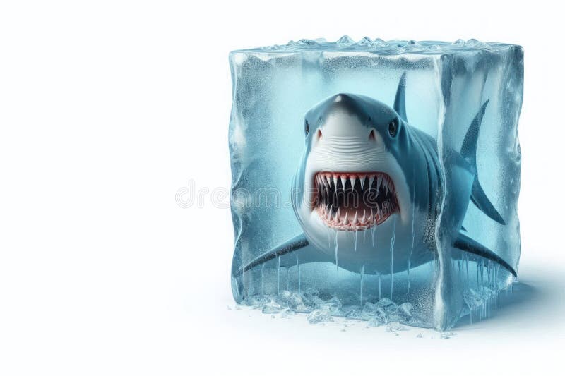 Shark in an Ice Cube. Space for Text. Stock Photo - Image of ocean ...