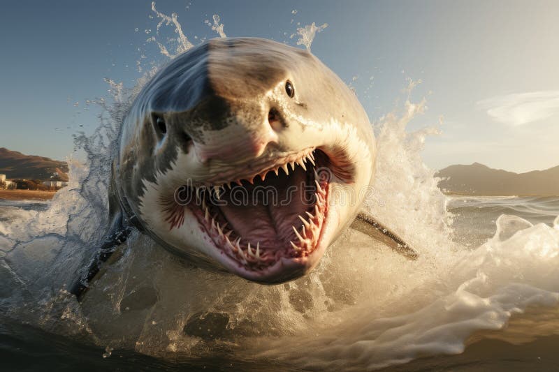 Shark Jumping Towards Camera on Clear Background, Creating Captivating ...