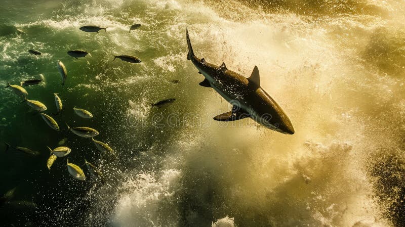 Shark Leaping through Water Stock Photo - Image of spray, capture ...