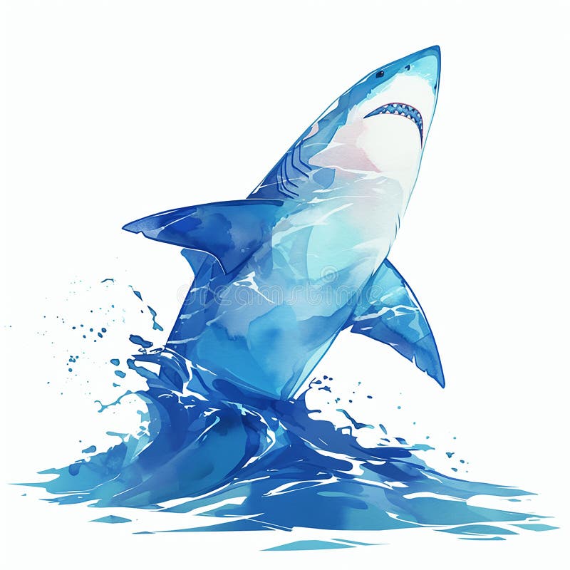 Shark Leaps from Ocean Waves Creating a Splash in Bright Blue Water ...