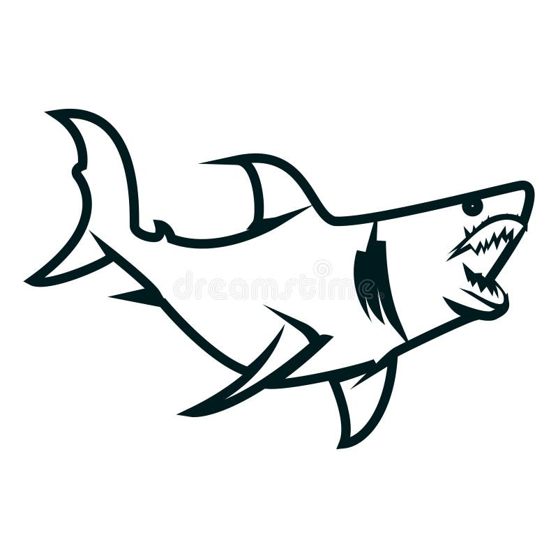 Shark Line Art Vector Illustration. Shark Simple Outline Design Stock ...