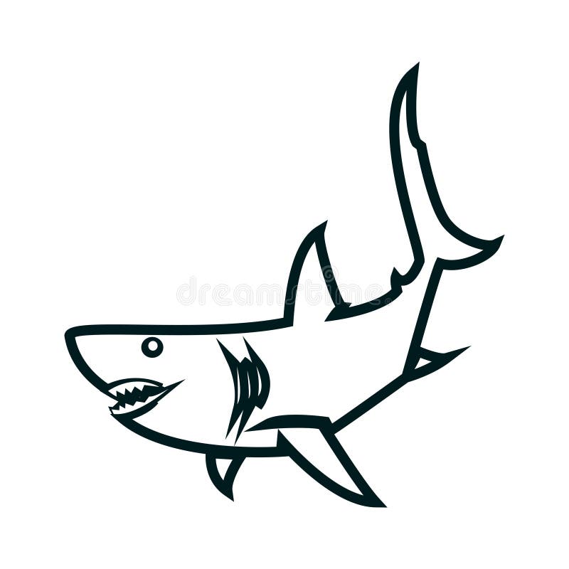 Shark Line Art Vector Illustration. Shark Simple Outline Design Stock ...