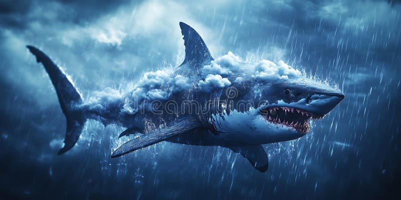 Shark Made of Storm Clouds Bringing Thunder and Lightning Background ...