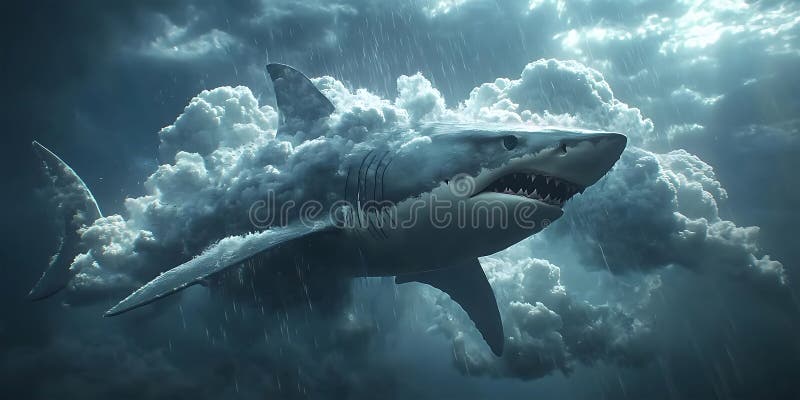 Shark Made of Storm Clouds Bringing Thunder and Lightning Background for Mythical Creatures ...