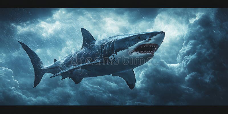 Shark Made of Storm Clouds Bringing Thunder and Lightning Background ...