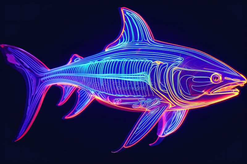 Shark in Neon Light on a Dark Background Stock Illustration ...