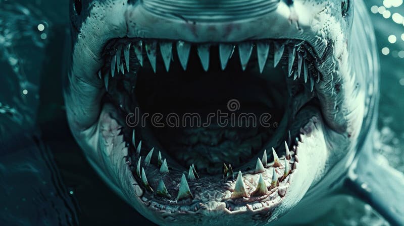 Shark Open Toothy Dangerous Mouth with Many Teeth. Generative Ai Stock ...