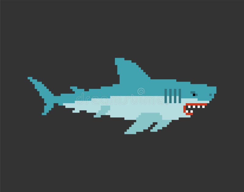 Shark Pixel Art. Sea Predator 8bit. Large Predatory Marine Fish Stock ...