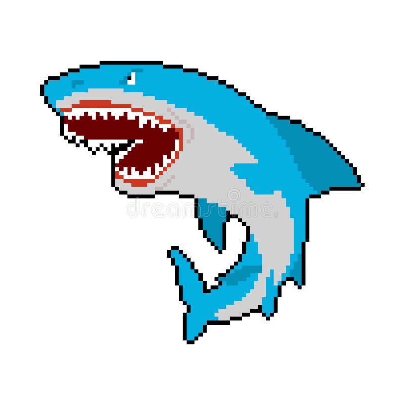 Shark Pixel Art. Sea Predator 8bit. Large Predatory Marine Fish Stock ...