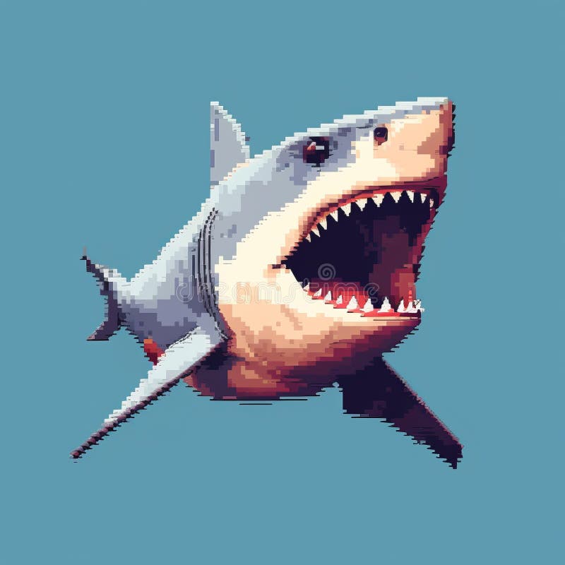 Shark Pixel Art on Solid Background Stock Illustration - Illustration ...