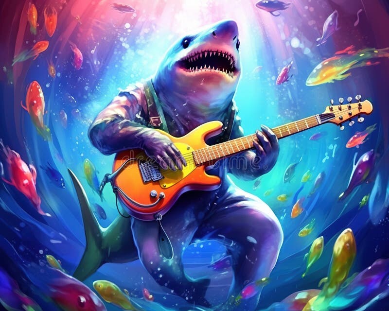 The Shark is Playing Guitar in a Night Club. Stock Illustration ...