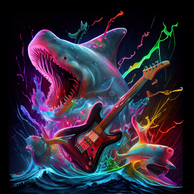 Shark Playing Guitar in Night Club. Generative AI Stock Illustration ...