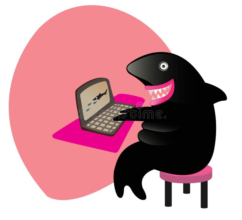 Shark Playing on Notebook with Sharks and Fishes. Stock Vector ...